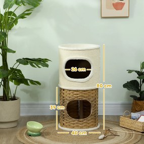 PawHut Škrabací Barevný Válec 80 cm Vysoký Ø 40 cm Třípatrový Kočičí Válec s Plyšovým Okrajem, Kočičí Doupě, Škrabací Sloupek pro Kočky Střední Velik…