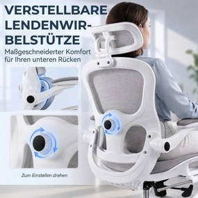 HOMCOM ergonomická kancelářská židle s bederní opěrkou, podnožkou a opěrkou hlavy, šedá