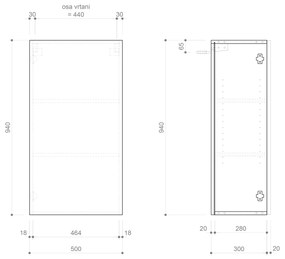 Sapho ESPACE skříňka 50x94x32cm, 1x dvířka, levá/pravá, dub alabama ESC850-2222