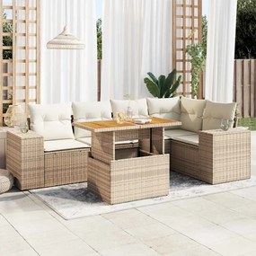 6dílná zahradní sedací souprava s poduškami béžová polyratan 3327376
