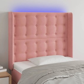 Čelo postele s LED růžové 83 x 16 x 118/128 cm samet 3124517