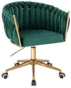 LuxuryForm DESIGN Otočná židle NORDEN VELUR na zlaté podstavě s kolečky - zelená