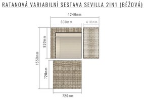 DEOKORK Ratanová variabilní sestava SEVILLA 2in1 (béžová)