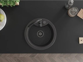 Mexen Diego, granitový dřez 488x488x167 mm, 1-komorový, černá-skvrny s černým sifonem, 6512481000-76-B