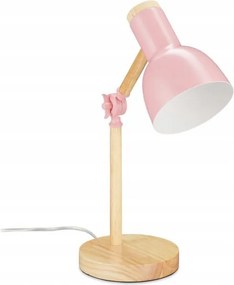 Retro dřevěná stolní lampa Relaxdays Kovové stínítko Růžová 45,5 cm