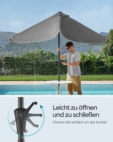Slunečník 200 × 150 cm, obdélníkový balkonový slunečník, UV ochrana UPF 50+, bez základny, šedý