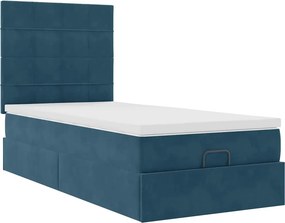 Osmanský rám postele s matracemi tmavě modrá 90x200cm samet 3313449