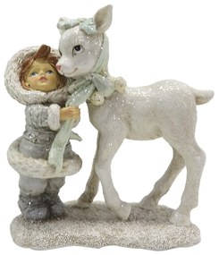 Dekorační vánoční soška děvče se srnečkou - 12*6*13 cm