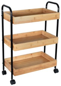 BISK Erga Plain, koupelnový vozík na kolech se 3 policemi 490x280x700 mm, černá matná-hnědá, ERG-08047
