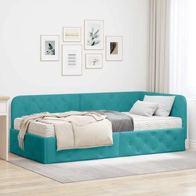 Rohový rám postele Tyrkysová 100 x 200 cm samet 3394100