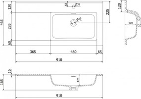 Mexen Otis, umyvadlo na zapuštění 91 x 46,5 cm, pravé, bílá lesklá, 25189000P