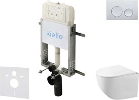 kielle Genesis New - Set předstěnové instalace, kompaktního klozetu Gaia, Rimless, sedátka softclose a tlačítka Gemini New I, lesklý chrom 30528SZ83