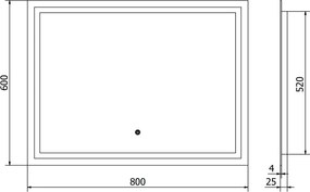 Mexen Miko, LED koupelnové zrcadlo s podsvícením 80 x 60 cm, 6000K, ochrana proti zamlžování, 9819-080-060-611-00