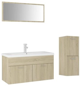 4dílný set koupelnového nábytku - s umyvadlem - 90 cm - dřevotříska | dub sonoma