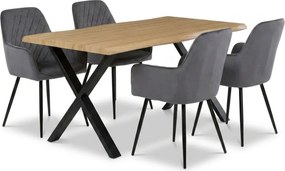 Vikio Jídelní set pro 4 osoby 160x90 cm soft dub noha X šedá židle s područkami VJS226-4S