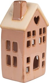 Hnědý porcelánový svítící domek - 8*6*15 cm