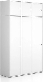Nástavba pro skříně FRAME, 3x dveře, 1299 x 450 x 427 mm, cylindrický zámek, bílá