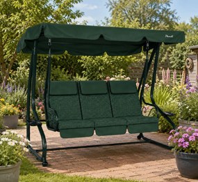 GardenLine Luxusní zahradní houpačka s lůžkem a držáky na nápoje pro 3 osoby 200 × 120 × 164 cm SORENTINO Mesh Green zelená