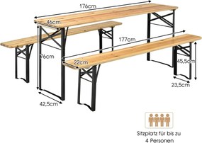 Costway 178 cm dlouhý pivní stůl se sedadly 3dílný skládací a lavička, přírodní