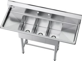 Dřez se 3 přihrádkami, Nerezová ocel 304 o průměru 18 VEVOR – 1372 × 508 × 1097 mm