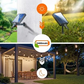 LED Stm solární dekorační řetěz 20xE27/3V USB 2400 mAh 20,62 m IP65 černá + DO
