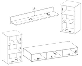 Obývací stěna SALSA + komoda | bílá/černá | 3D povrch