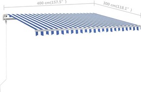 vidaXL Ručně zatahovací markýza se sloupky 4 x 3 m [3069936] Barva: Modro-bílá
