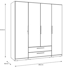 Šatní skříň se zrcadlem MARO 200x213 cm dub artisan