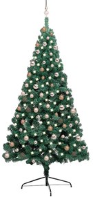 Umělý vánoční půl stromek s LED a sadou koulí zelený 210 cm 3077566