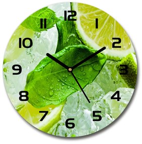 Wallmuralia Skleněné hodiny kulaté Limetka s ledem fi 30 cm