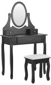 Toaletní stolek s kulatým zrcadlem a stoličkou černá ASTRE Beliani