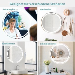 Costway Koupelnové zrcadlo Round LED zrcadlo pro montáž na stěnu 3000 K-6000 K Ø