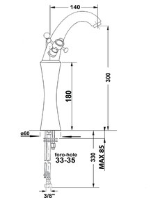 Reitano Rubinetteria, ANTEA stojánková umyvadlová baterie vysoká s výpustí, výška 300mm, chrom, 3271L