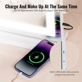 Osvětlené make-upové zrcadlo, 3 barevné toaletní potřeby s USB stolním držákem