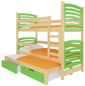 Patrová postel pro tři osoby s matracemi SORIA Hlavní barva: Pine, Další barva: Modrá