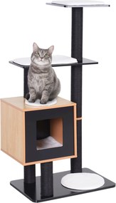 Kočičí strom PawHut s moderním designem, přírodní sisalové škrabací sloupy, aktivitový střed s úkrytem, platformy a závěsné míčky 71,5L x 49,5W x 120H