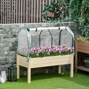 Vyvýšený záhonový rám Outsunny 121x55x117 cm z jedlového dřeva s ochrannou fólií a drenážními otvory, voděodolný, pro zahradu a balkon v přírodní bar…