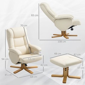 HOMCOM Otočné křeslo s polohováním a podnožkou – Relaxační křeslo 360° s polohovací opěrkou pro TV, nosnost do 120 kg, krémové