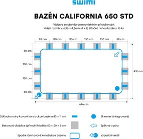 Technypools Bazén CALIFORNIA 650 STD 6,93 x 4,36 x 1,25 m (9782P) Barva: modrá