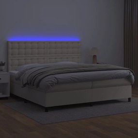 Box spring postel s matrací a LED krémová 200x200 cm umělá kůže 3135965
