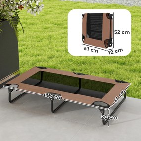 PawHut Zvedená Skládací Psí Postel, Venkovní Psí Lehátko s Mřížkovým Designem, Prodyšné, pro Velké Psy Káva Oxford 107 x 61 x 20 cm