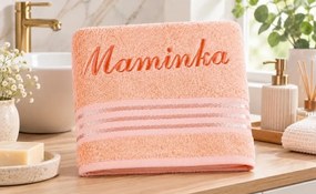 Bellatex Froté ručník kolekce Linie s výšivkou Maminka 50x100 cm lososová