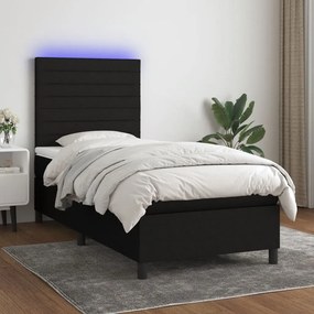 Box spring postel s matrací a LED černá 90x200 cm textil 3134927