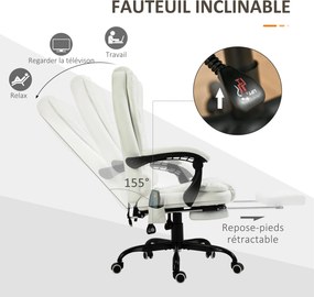 Vinsetto Masážní Kancelářská Židle, Ergonomická Židle s Nastavitelnou Výškou, Sklopným Opěradlem a Ovládáním na Kabel, Sklopnou a 360° Otočnou Podnož…