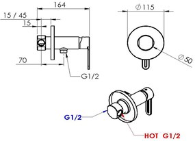 Sapho, Podomítková baterie s bidetovou sprškou, kulatá, chrom, 1103-07