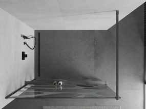 Mexen Kioto+, sprchová zástěna Walk-In s poličkou a věšákem 100 x 200 cm, 8mm čiré sklo bílý vzor, ​​grafitový profil, 800-100-121-95-97