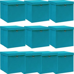 vidaXL Úložné boxy s víky 10 ks bledě modré 32 x 32 x 32 cm textil [288352] Barva: šedá s víky
