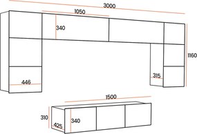 GAB Obývací stěna LORONA 2, Bílá 300 cm