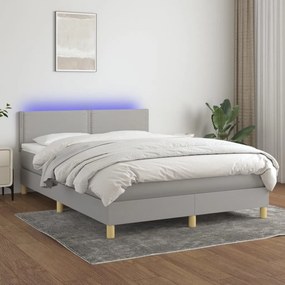Box spring postel s matrací a LED světle šedá 140x200 cm textil 3133637