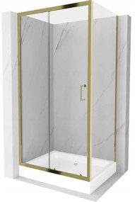 Mexen Apia rozsouvací sprchový kout 120 x 80 cm, Průhledné, Zlatá + sprchová vanička Rio - 840-120-080-50-00-4510